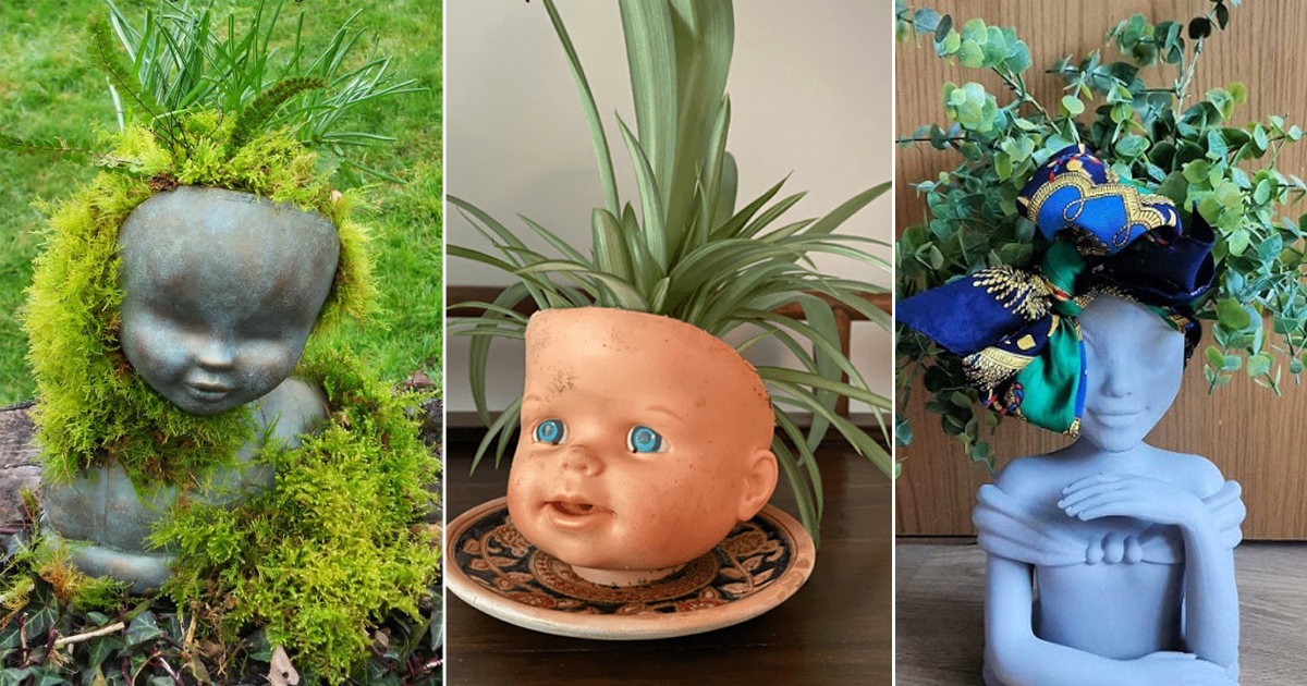 9 DIY Doll Head Planter Ideas - Hello Lidy