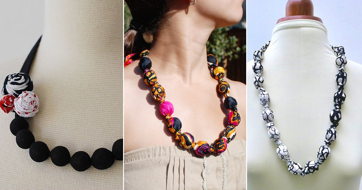 10 DIY Fabric Covered Bead Necklace ideas - Hello Lidy