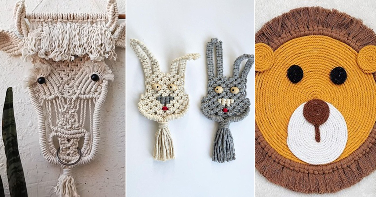 8 Macrame Animal Face Wall Hanging Free Patterns - Hello Lidy