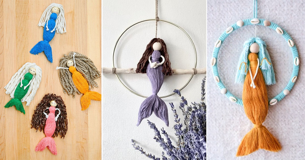 6 Macrame Mermaid Dolls Wall Hanging Free Patterns - Hello Lidy