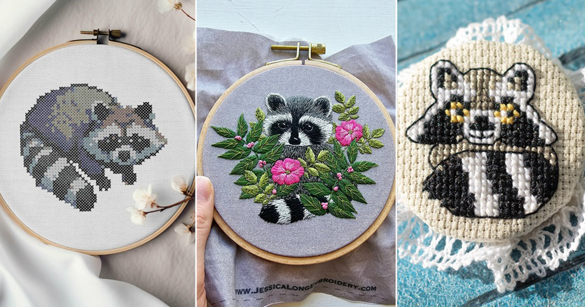 5 Raccoon Embroidery Free Patterns - Hello Lidy