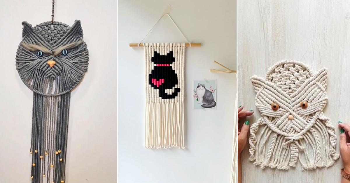 6 Macrame Cat Wall Hanging Free Patterns - Hello Lidy