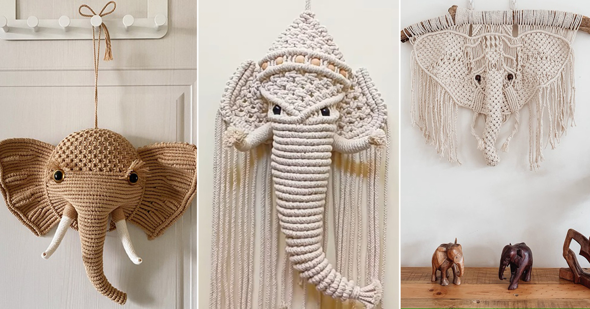 9 Macrame Elephant Wall Hanging Free Patterns - Hello Lidy