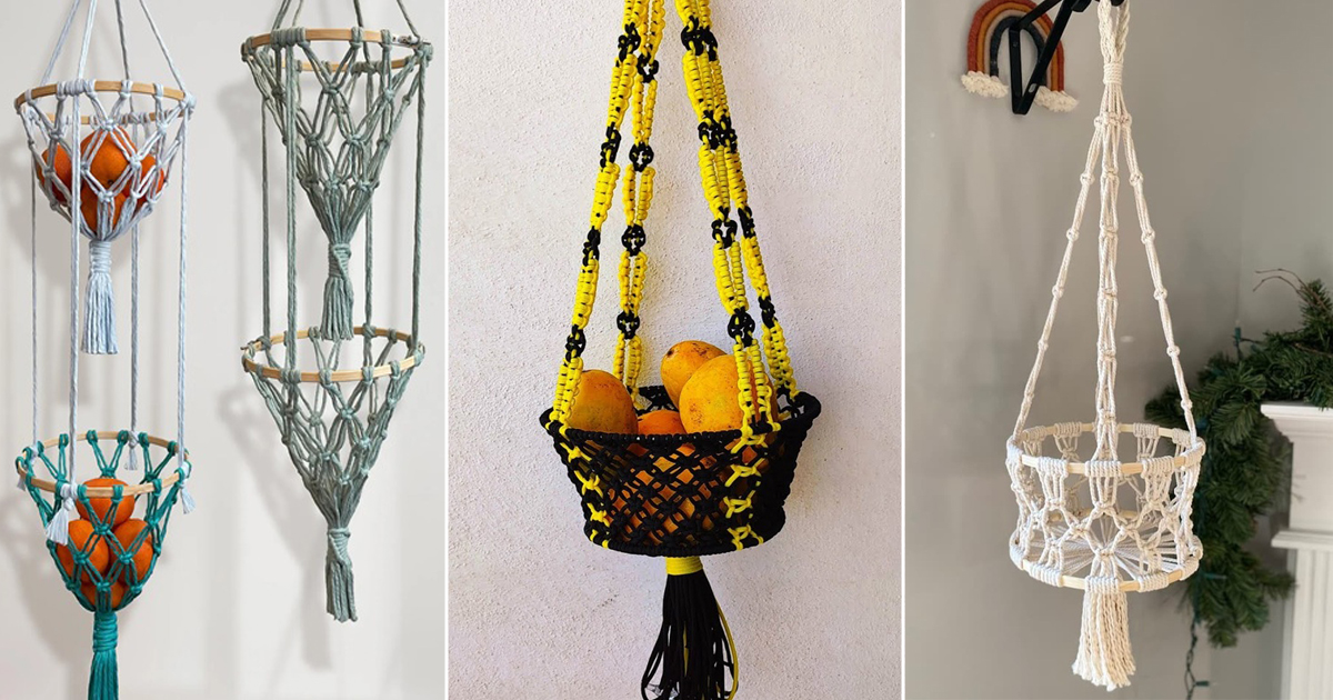 9 Macrame Hanging Fruit Basket Free Patterns - Hello Lidy