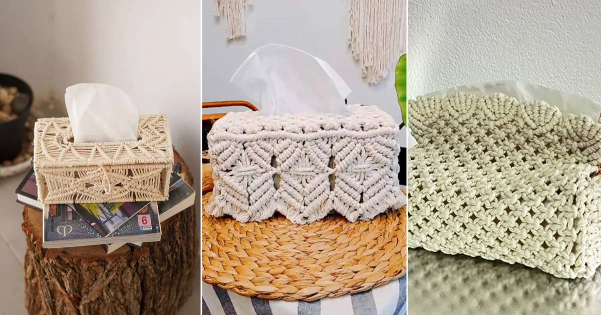 7 Macrame Tissue Box Cover Free Patterns - Hello Lidy