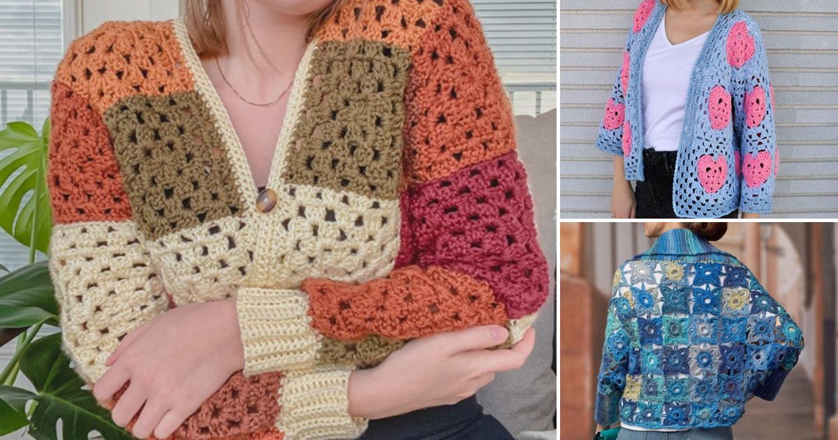 10 Crochet Granny Square Cardigan Free Patterns - Hello Lidy