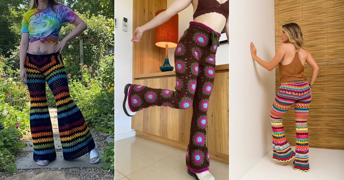6 Crochet Winter Bell Bottom Pants Free Patterns - Hello Lidy