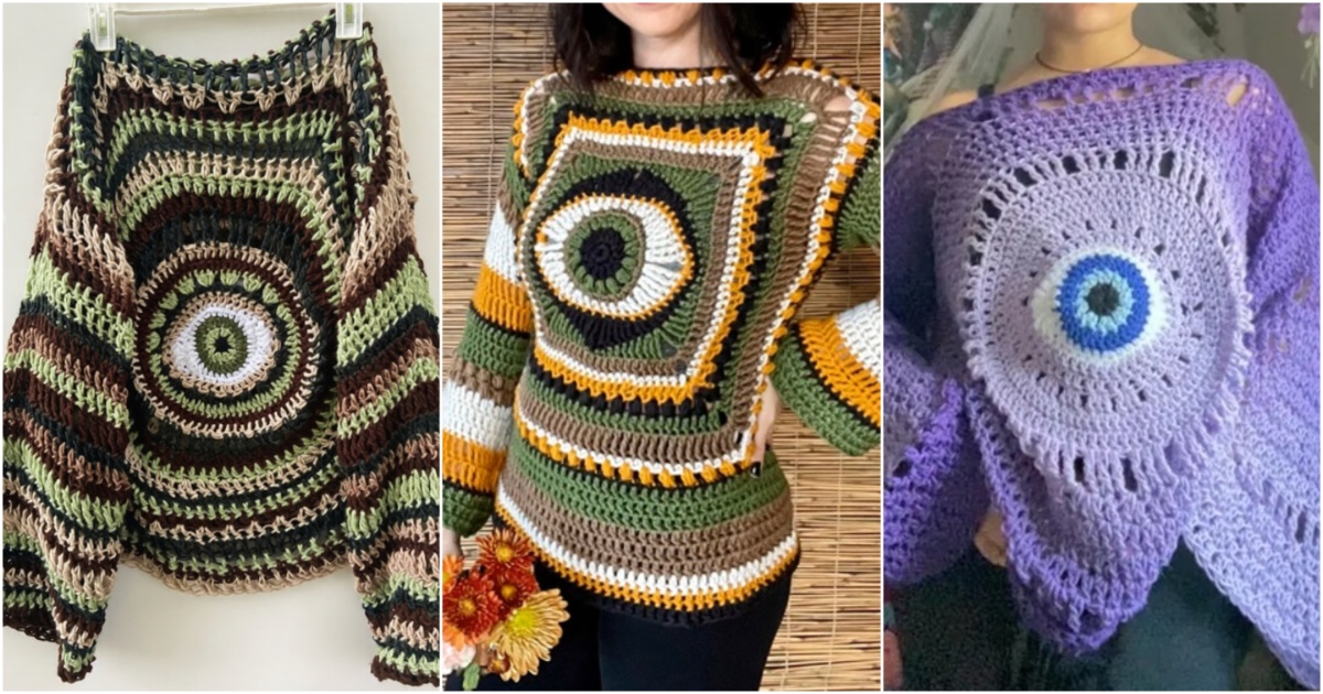 5 Crochet Eye Sweater Free Patterns - Hello Lidy