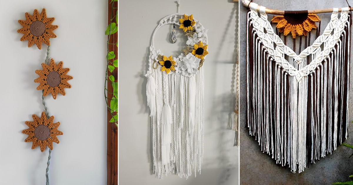 7 Macrame Sunflower Wall Hanging Free Patterns - Hello Lidy